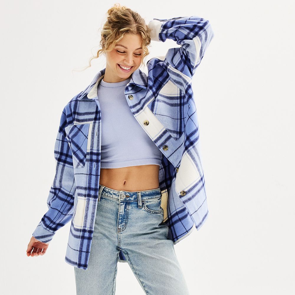 Juniors' SO® Plaid Oversized Button-Up Shacket