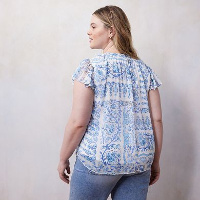 Plus Size LC Lauren Conrad Tie-Front Ruffle V-Neck Shell