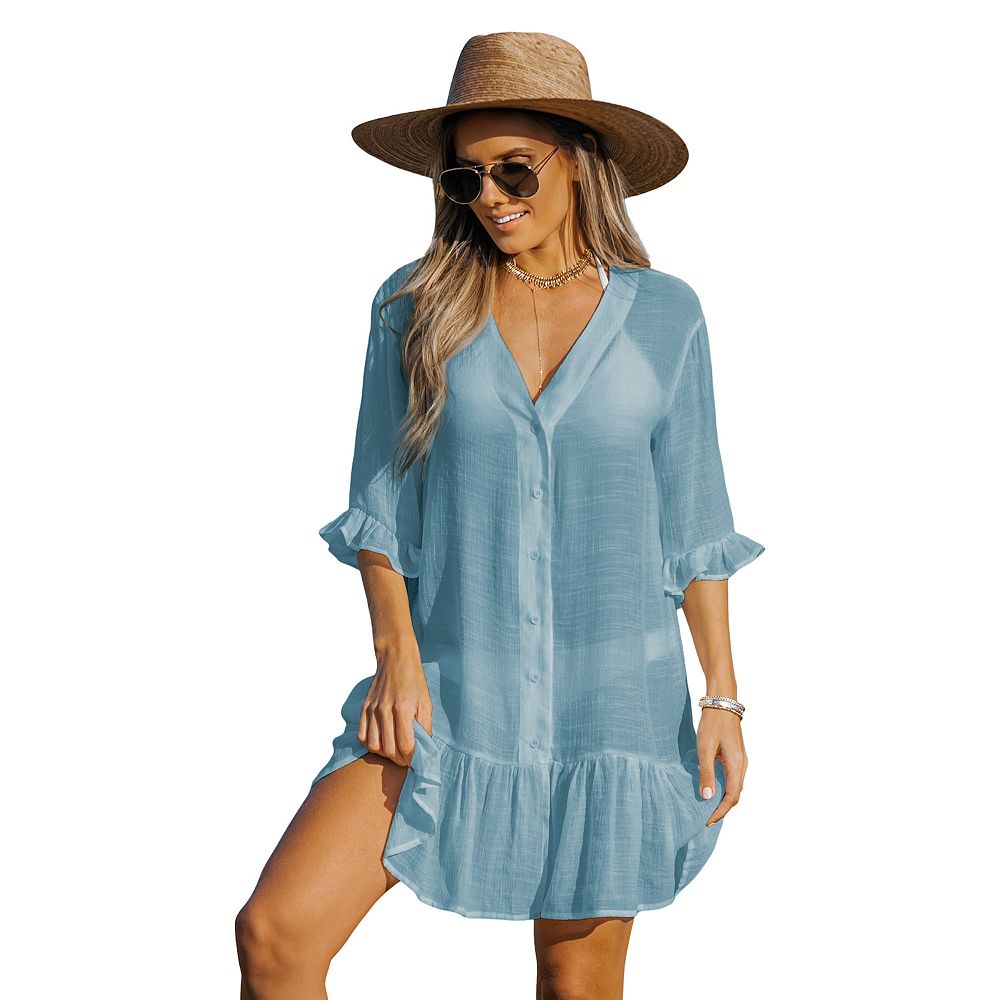 Women's Cupshe Short Sleeve Mini Length Cover-Up Dress