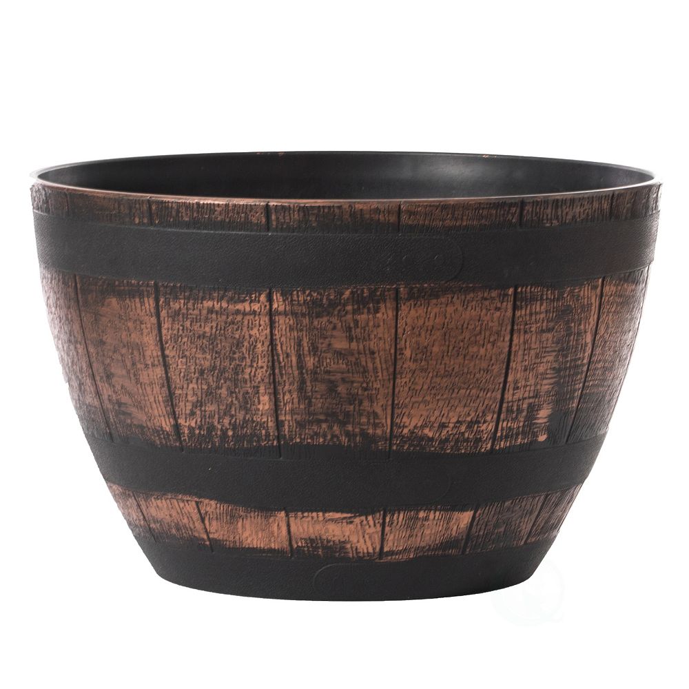 Outdoor Rustic Half Barrel Flower Garden Planter Bowl, Plastic Large