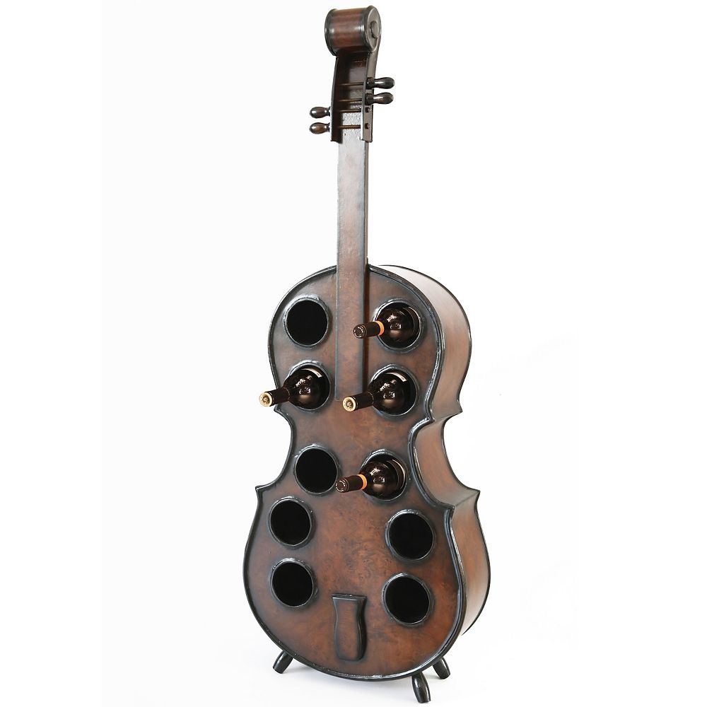 Decorative 10 Bottle Wooden Cello Shaped Wine Rack 53 Inch Floor Violin