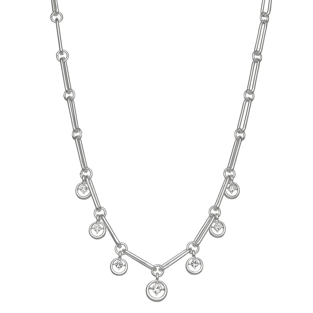 Nine West Silver Tone Crystal Frontal Necklace