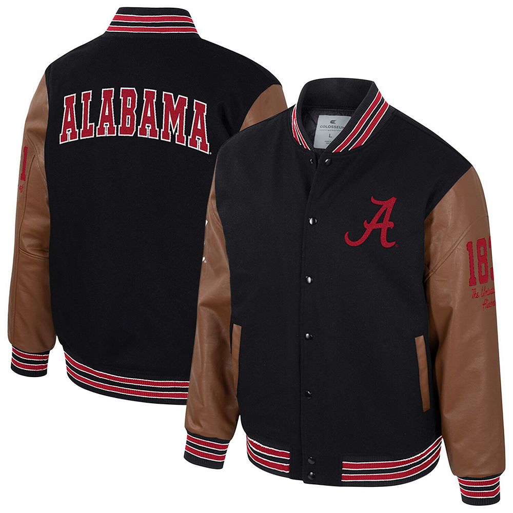 Men's Colosseum Black Alabama Crimson Tide Letterman Full-Snap Varsity ...