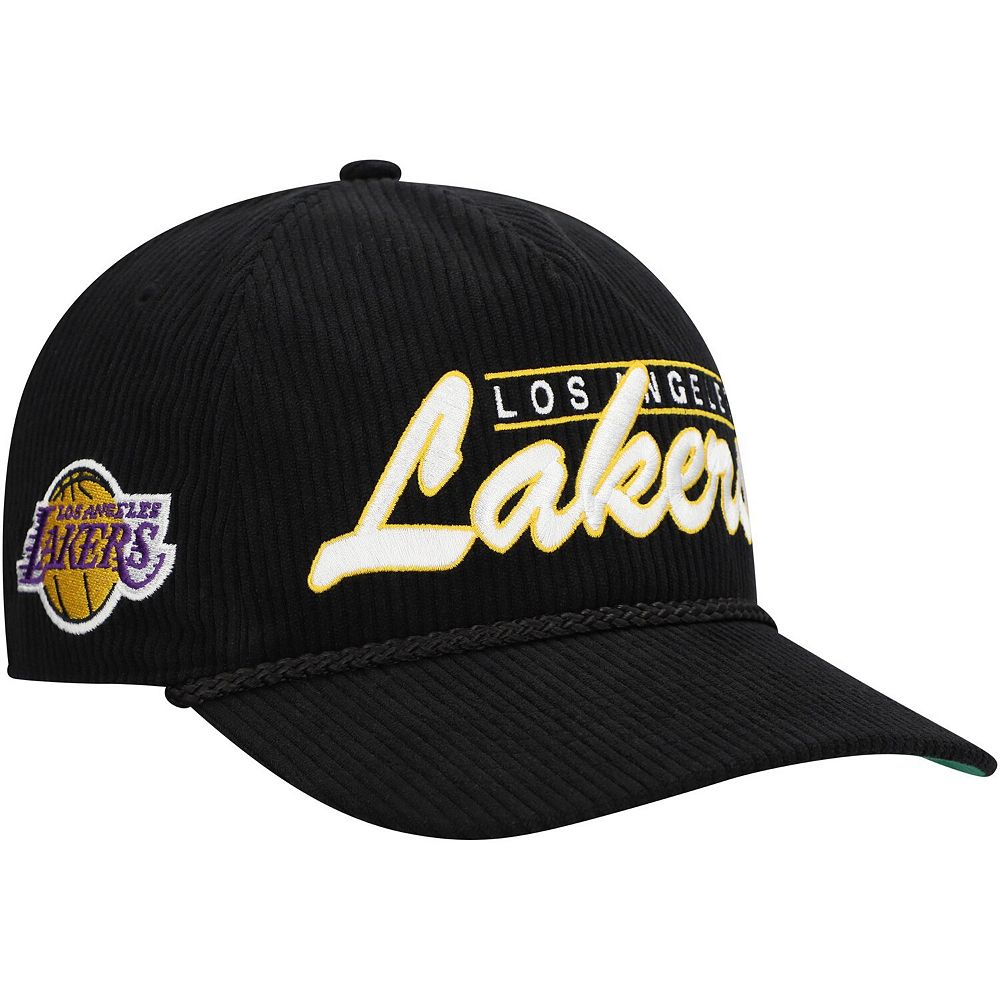 Men's '47 Black Los Angeles Lakers Double Header Sidepatch Cord Hitch ...