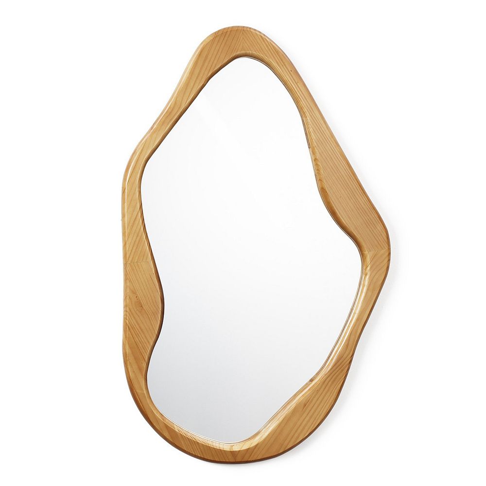 LuxenHome Pine Wood Frame Freeform Wall Mirror