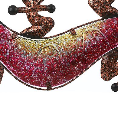 LuxenHome 24-inch Pink Gecko Lizard Metal And Glass Outdoor Wall Decor