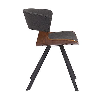 18 Inches Curved Padded Dining Chair With Angled Legs, Brown And Black