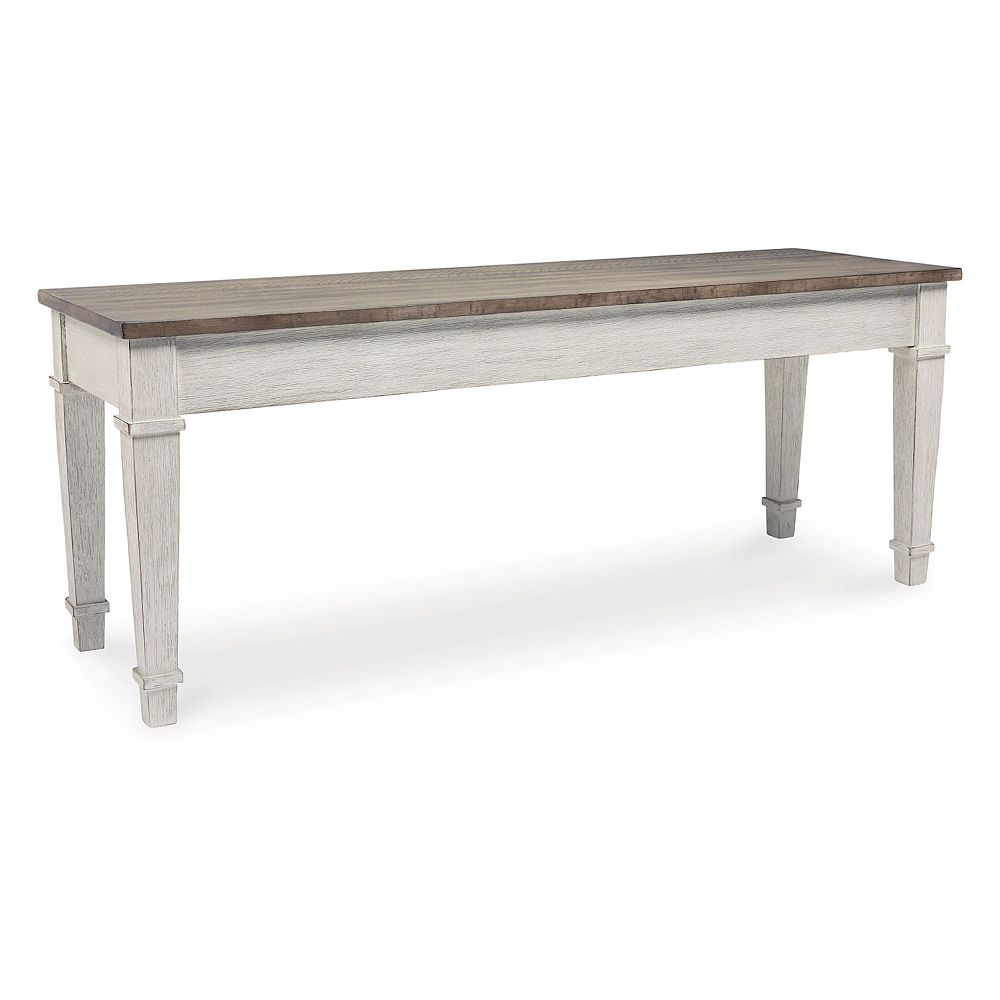 Rectangular Wooden Bench With Under Seat Storage, Antique White And Brown
