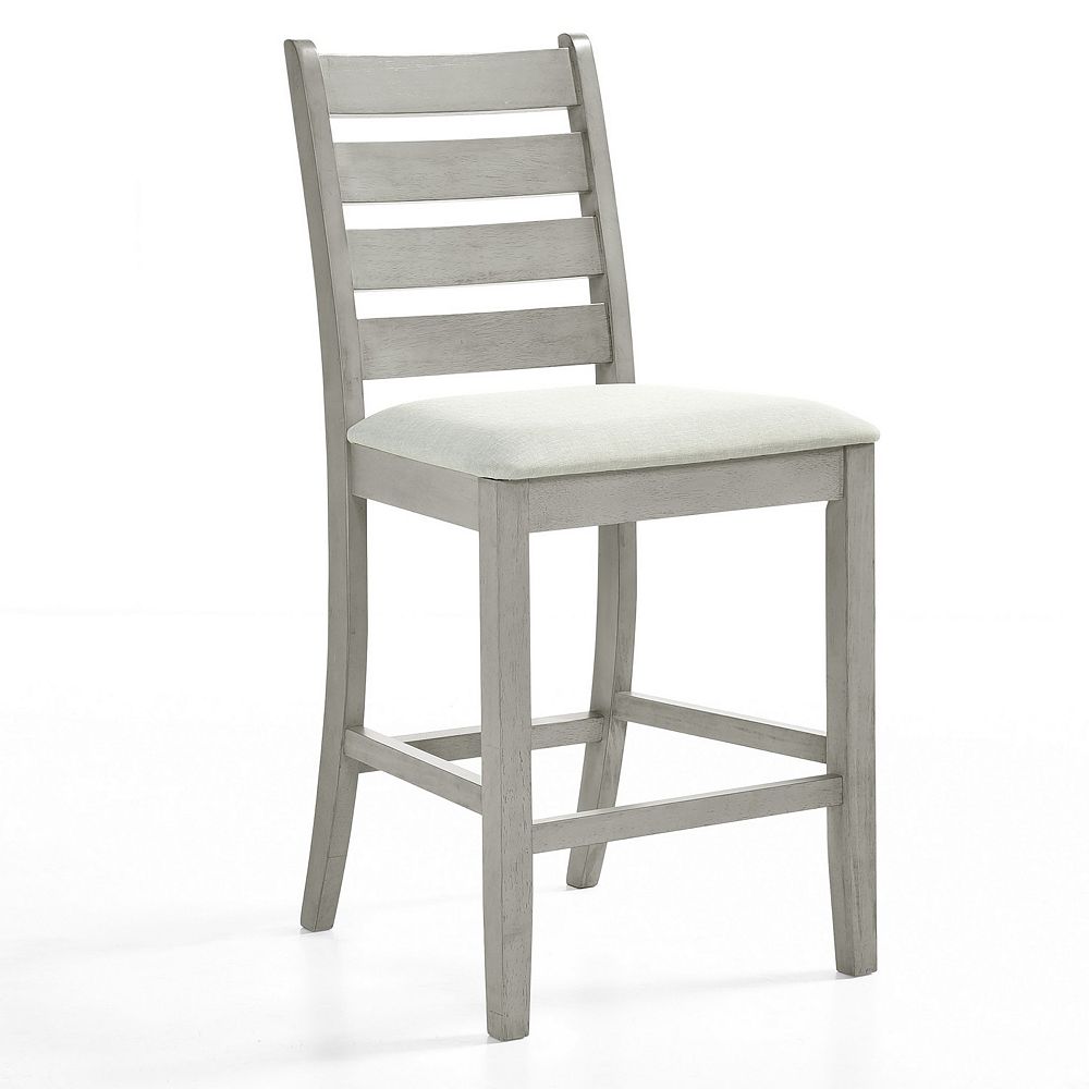 Pane 25 Inch Set Of 2 Counter Height Dining Chairs, Ladderback, Gray Wood