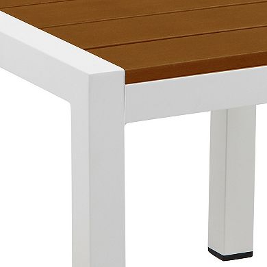 Josh 18 Inch Side End Table, Rich Brown Polyresin Planks, Aluminum Frame