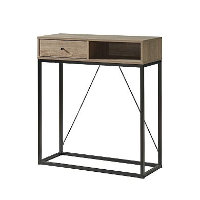 Bery 34 Inch Sideboard Console Table, 1 Cubby Shelf, 1 Drawer, Taupe, Black