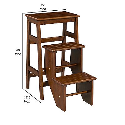 Nero 30 Inch Folding Step Stool 3 Tier Design Farmhouse Rich Brown Wood