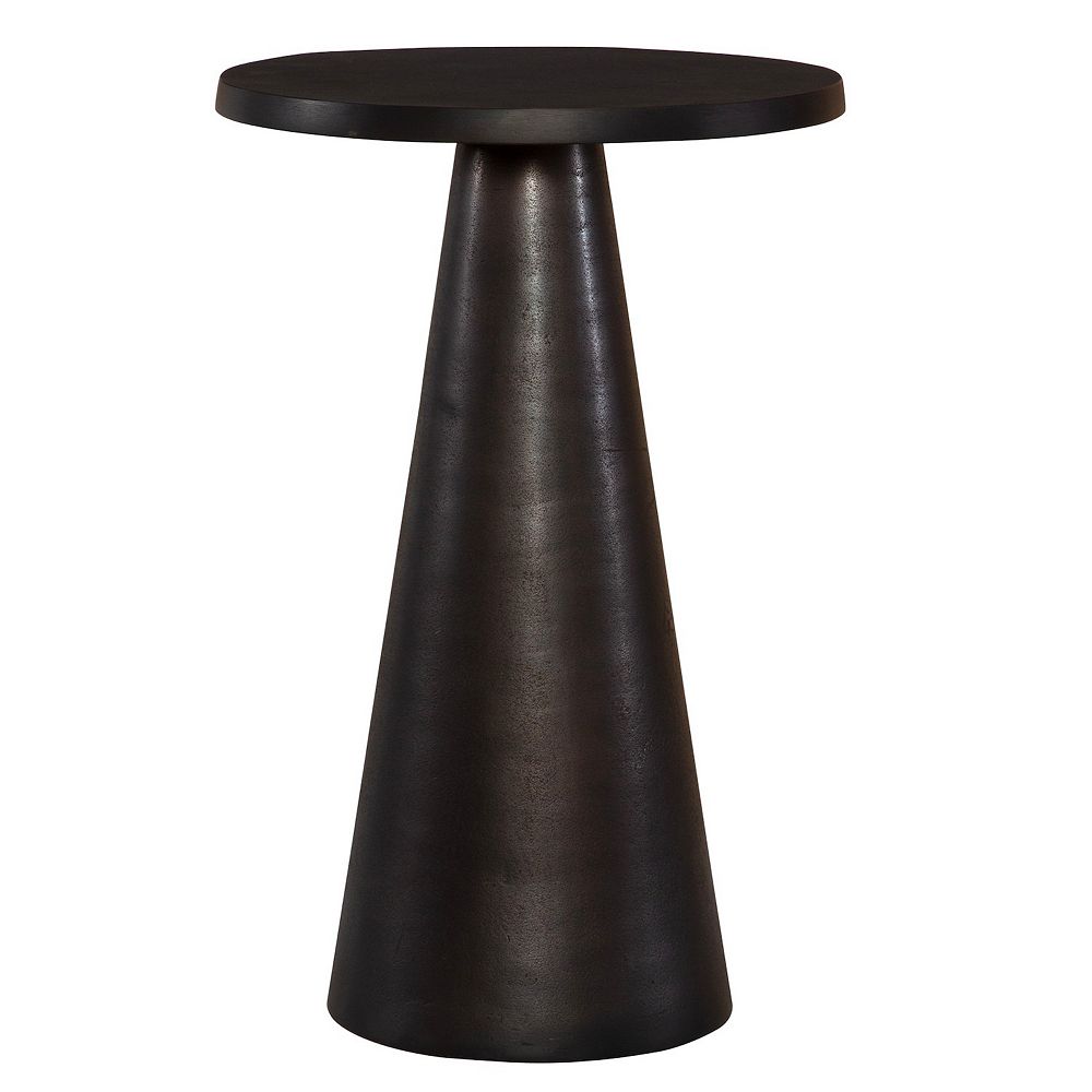 20 Inch Round Accent Table, Tapered Round Pedestal, Dark Bronze Aluminum