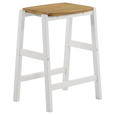 Hoa 24 Inch Counter Height Stool Set Of 2 Footrest White Brown Solid Wood