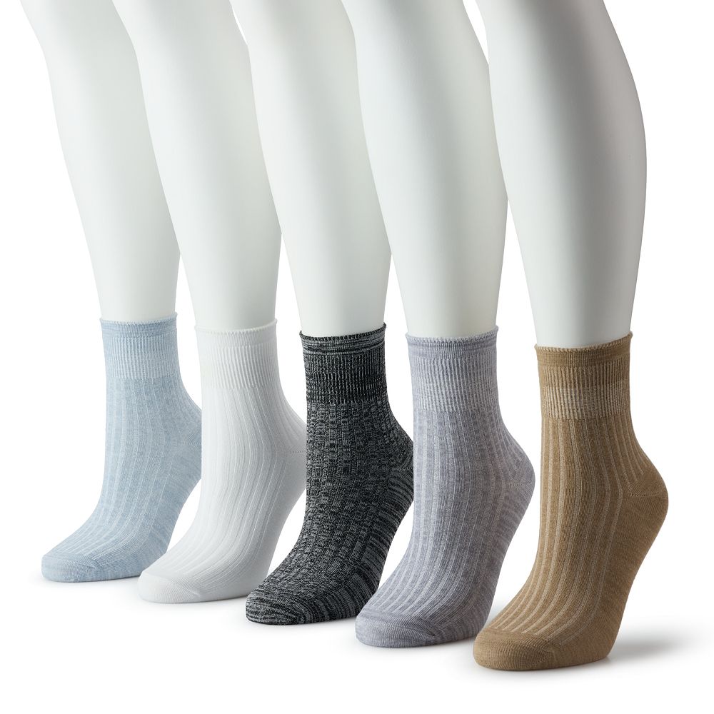 Women's Sonoma Goods For Life® 5-Pack Ribbed Roll Top Ankle Socks