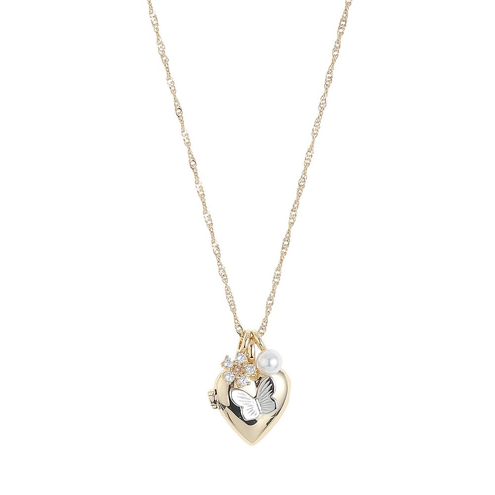 Forever Close Cubic Zirconia Flower & Simulated Pearl Butterfly Heart ...