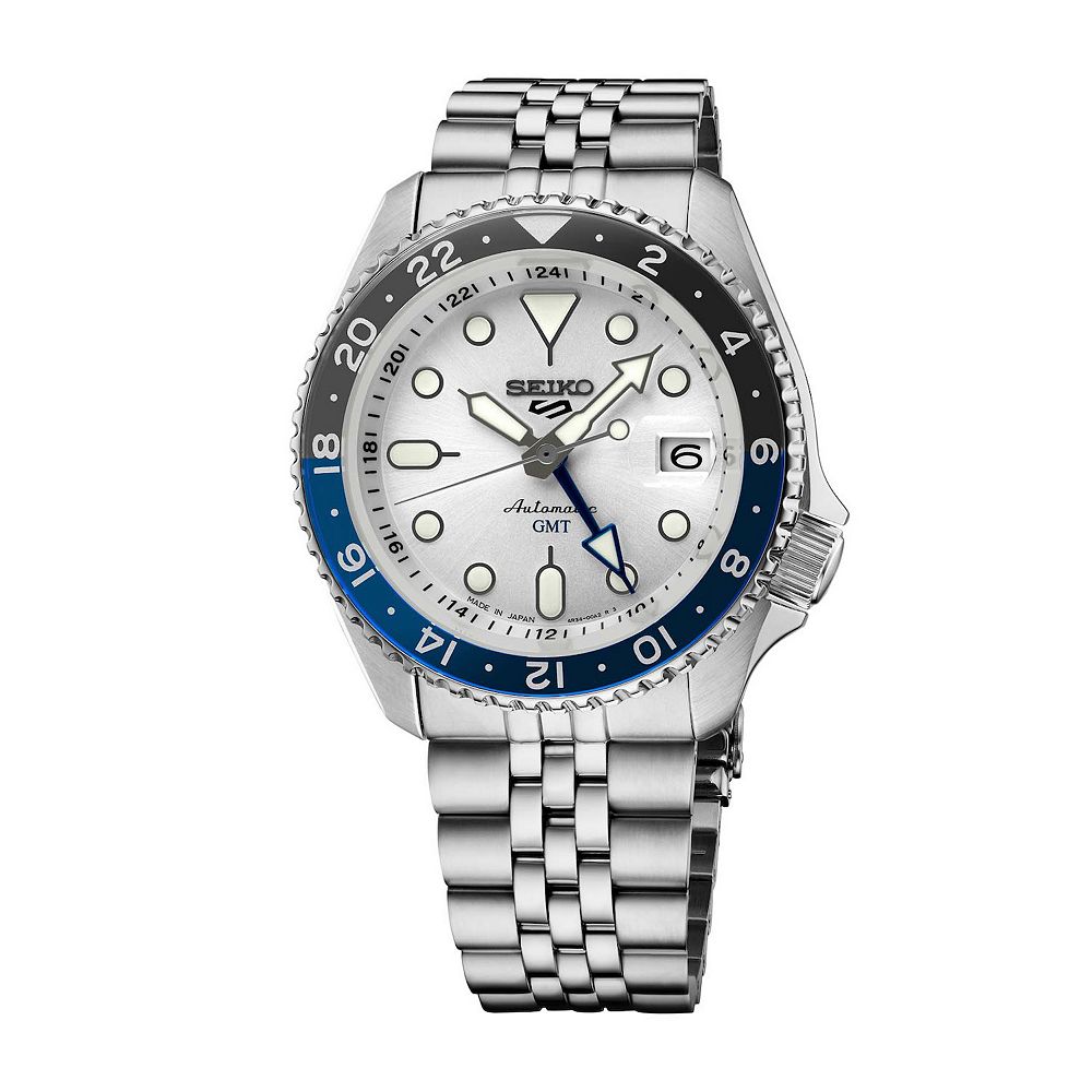 Men's Seiko 5 Sports Silver Dial GMT Stainless Steel Automatic GMT ...