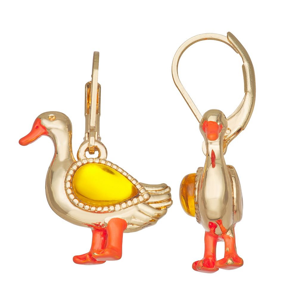 Napier Gold Tone Hoppy Easter Duck Leverback Earrings