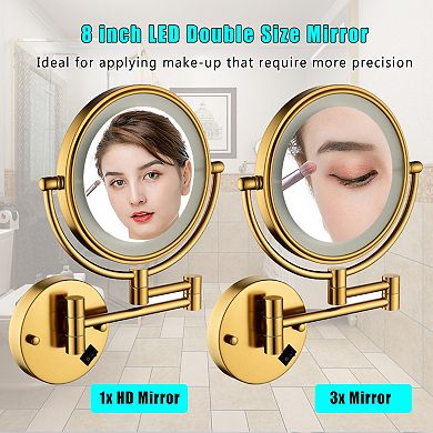 8-Inch LED Wall-Mounted Makeup Mirror with Extension