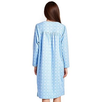 Women's Long Sleeve Cozy Micro Fleece Nightgown with Textured Lace Design