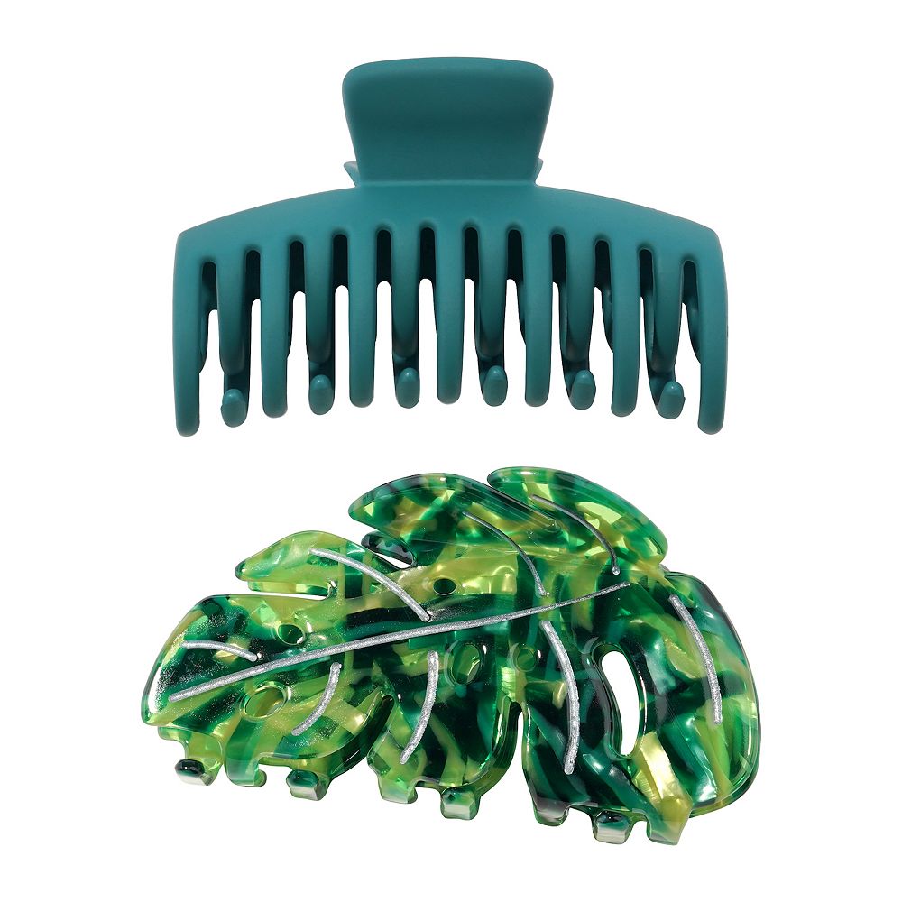 Emberly Palm Leaf & Green Claw Clip 2-Pk