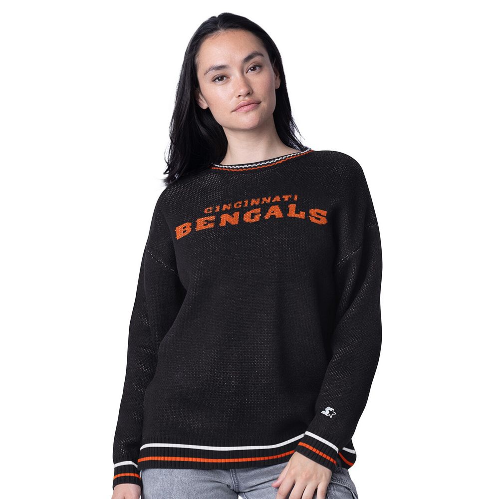 Women's Starter Black Cincinnati Bengals Oversized On the Ball Intarsia ...