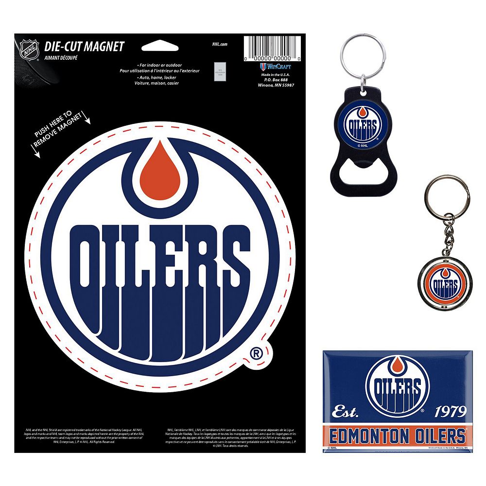WinCraft Edmonton Oilers 4-Pack Key Rings and Magnets Set