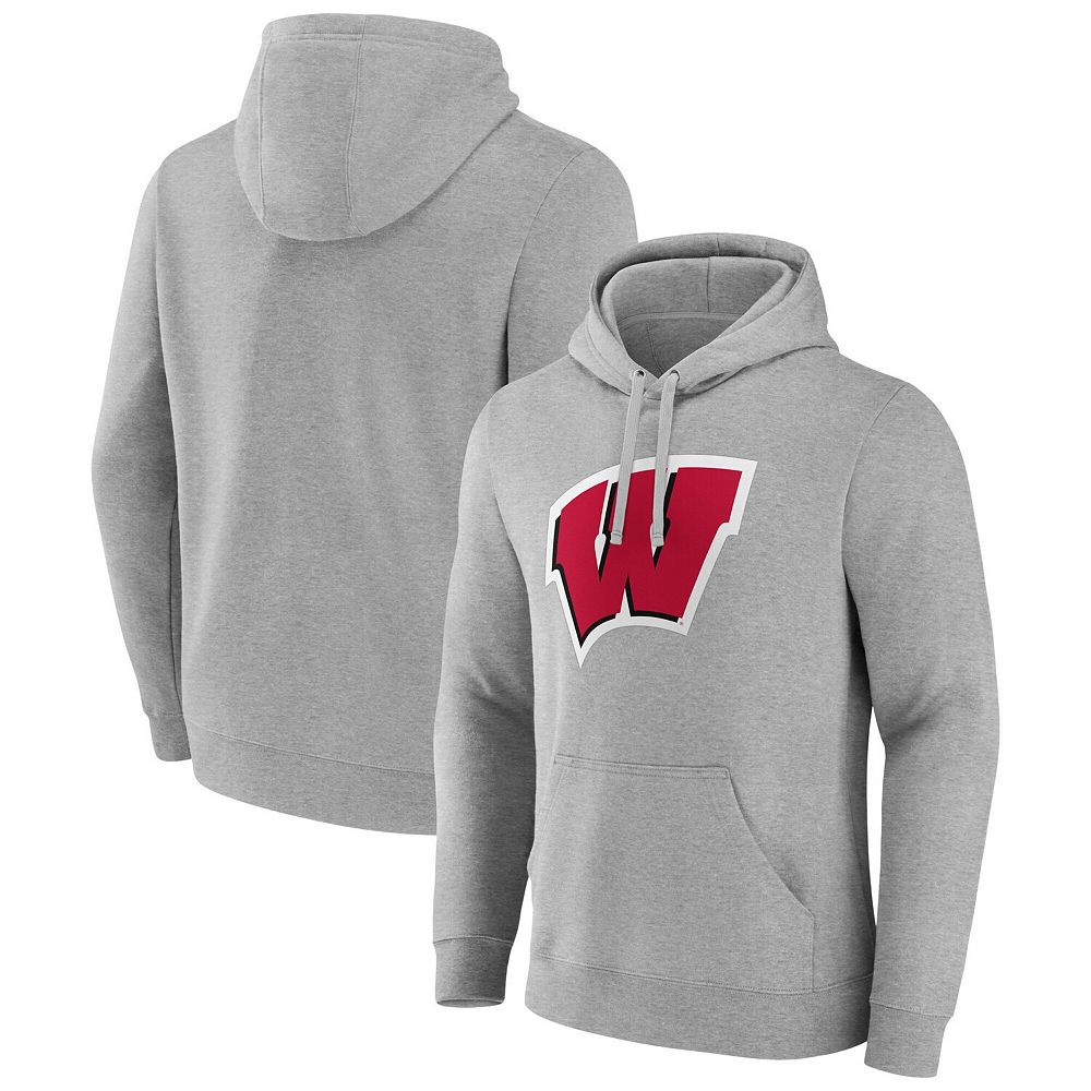 Men's Fanatics Gray Wisconsin Badgers Fleece Pullover Hoodie