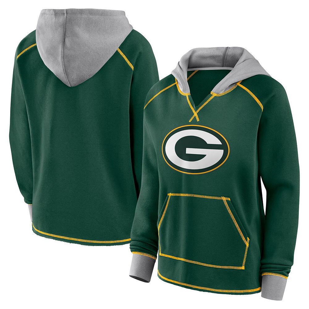 Women's Green Green Bay Packers Boom Fleece Pullover V-Neck Hoodie