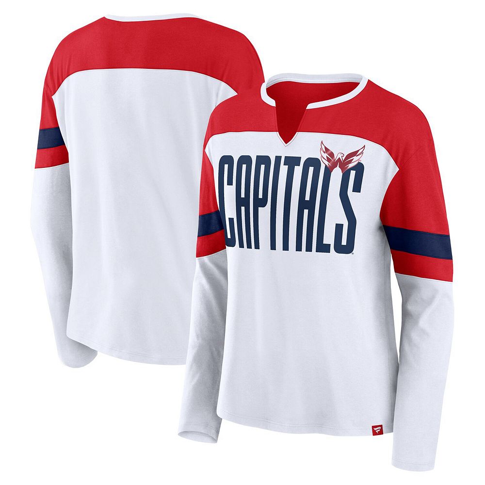 Women's Fanatics White/Red Washington Capitals Frozen Long Sleeve Notch ...