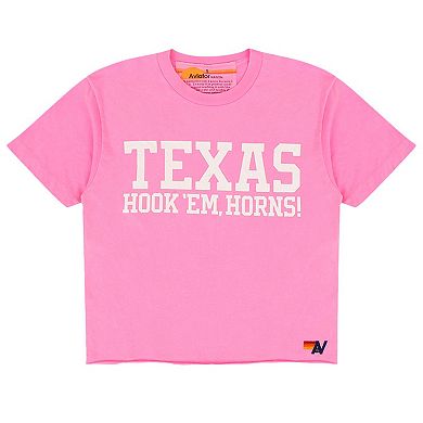 Women's Aviator Nation Pink Texas Longhorns Bolt Cropped Tri-Blend T-Shirt