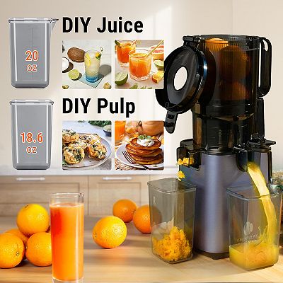 Masticating juicer with large chute store