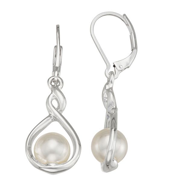 You're Invited Silver Tone Simulated Pearl Drop Leverback Earrings