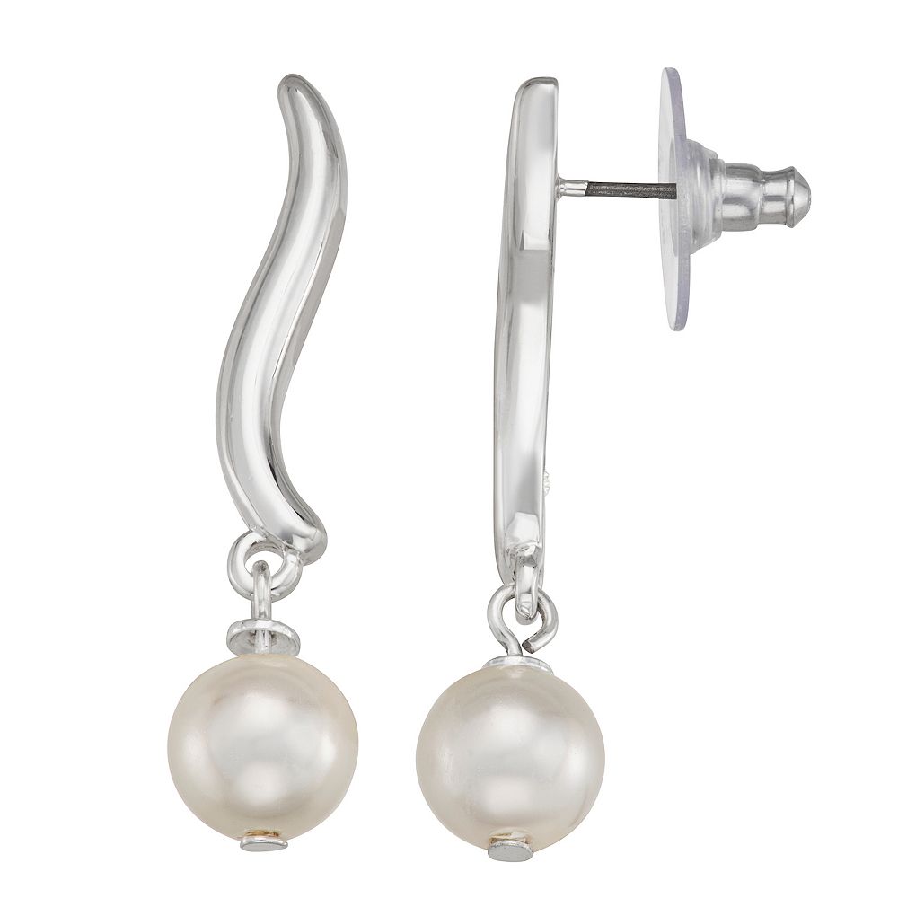 You're Invited Silver Tone Simulated Pearl Drop Post Earrings