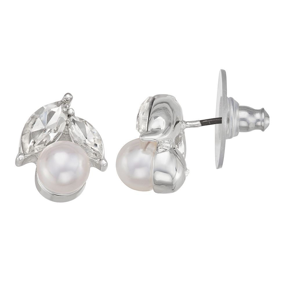 You're Invited Silver Tone Simulated Pearl & Crystal Stud Earrings
