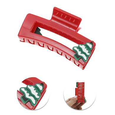 Square Fishbone Pine Hair Clips for Christmas 3.35"x1.77"x1.57" Red 1 Pc