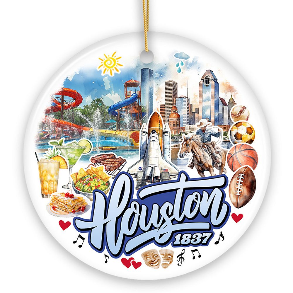 Artistic Houston Ceramic Ornament, Texas Souvenir Vintage City Elements ...