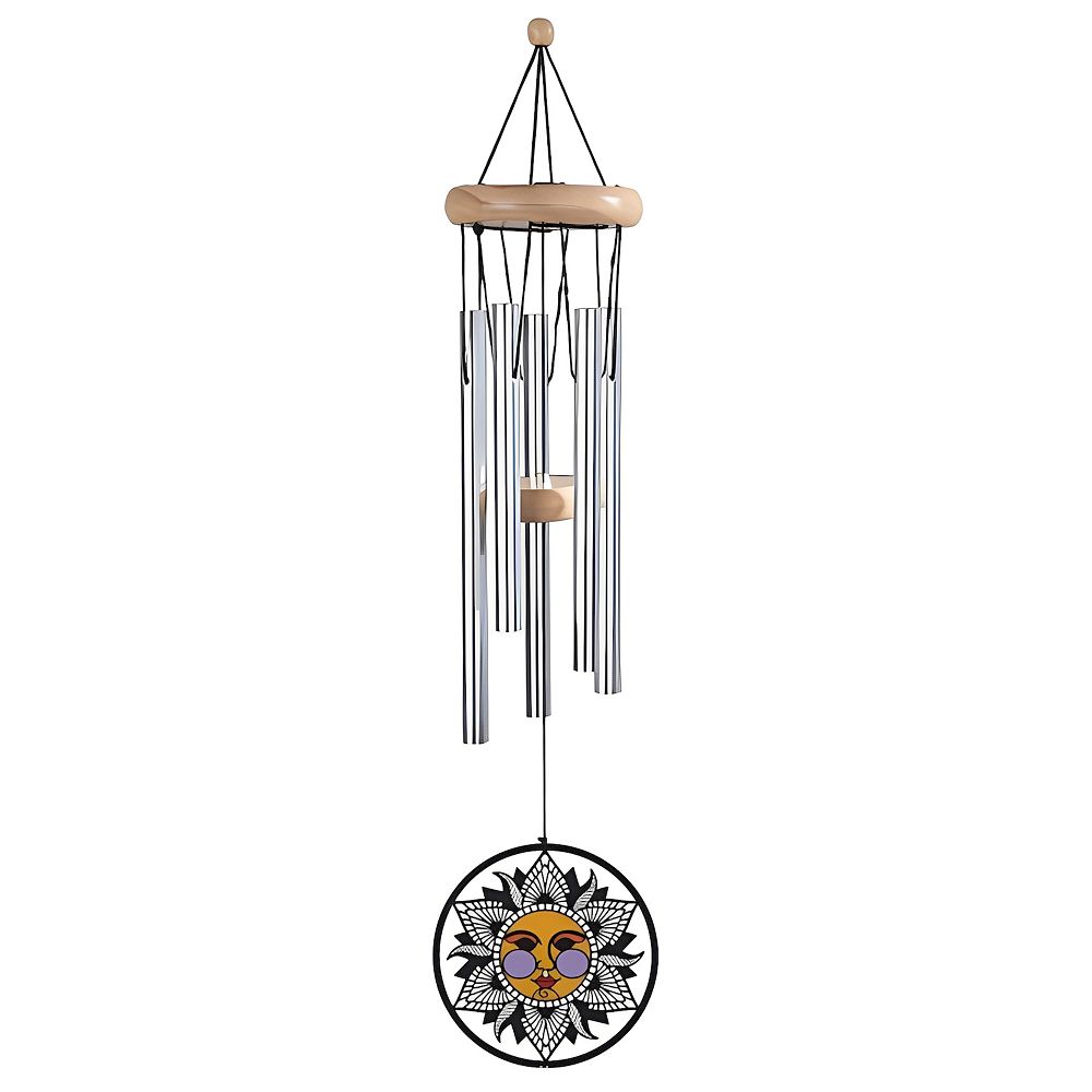 FC Design 20" Long Mini Sun Face Wood Top Wind Chime Decoration Garden ...