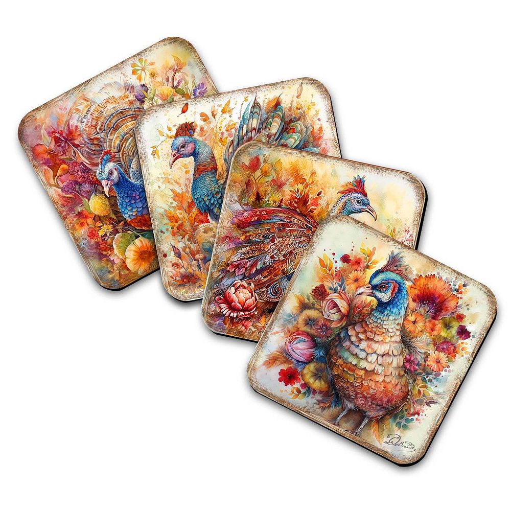 Turkey Wooden Cork Coasters Gift Set of 4