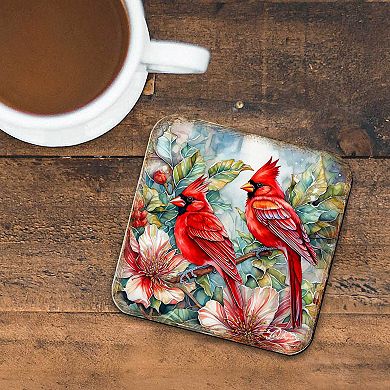 Red Cardinals Wooden Cork Coasters Gift Set of 4