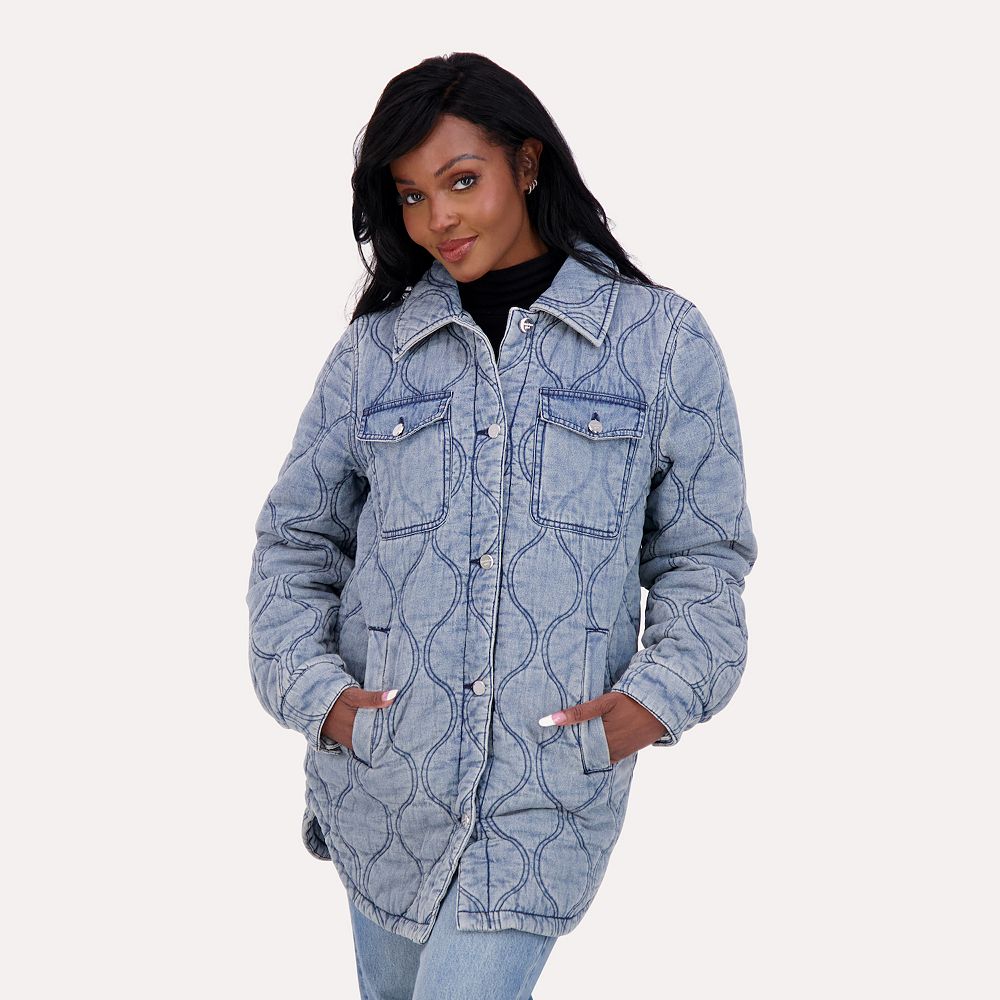 Juniors Womens madden girl quilted denim shacket