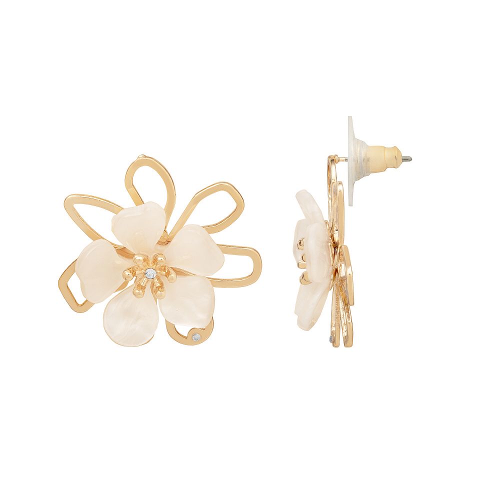 Emberly Gold Tone Metal & Acrylic Flower Post Earrings