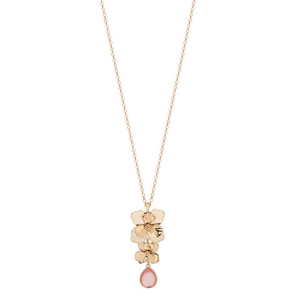 Emberly Gold Tone Single Long Flower Pendant Necklace