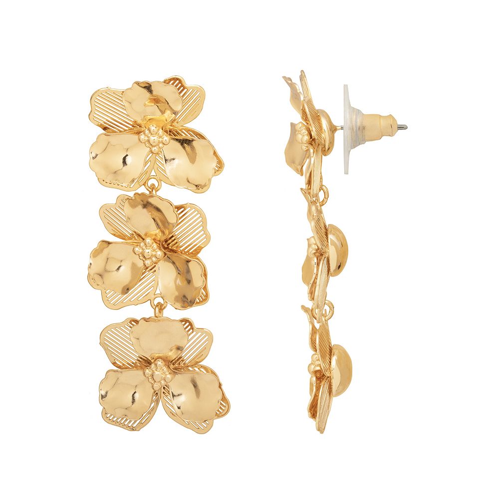 Emberly Gold Tone Filigree Flower Post Drop Earrings