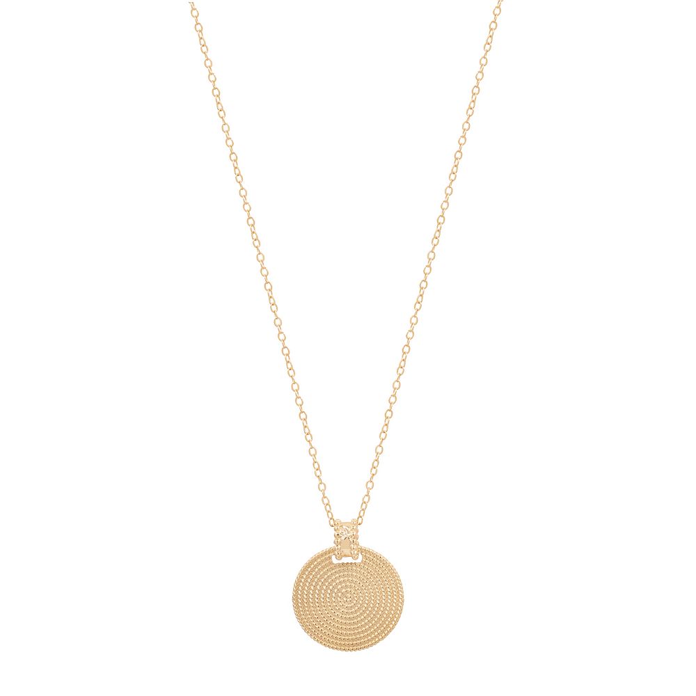 Emberly Gold Tone Textured Circular Long Pendant Necklace