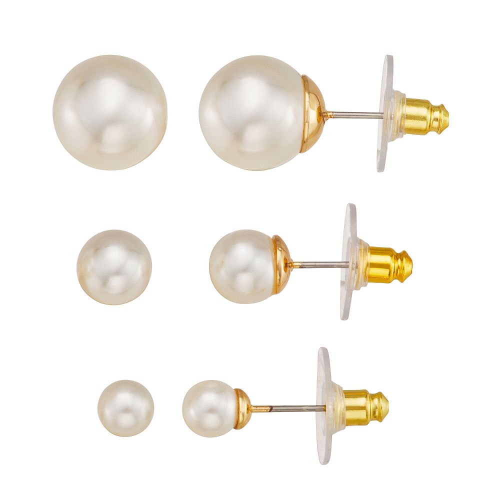 You're Invited Simulated Pearl 3-Pair Stud Earring Set (6/10/12mm)