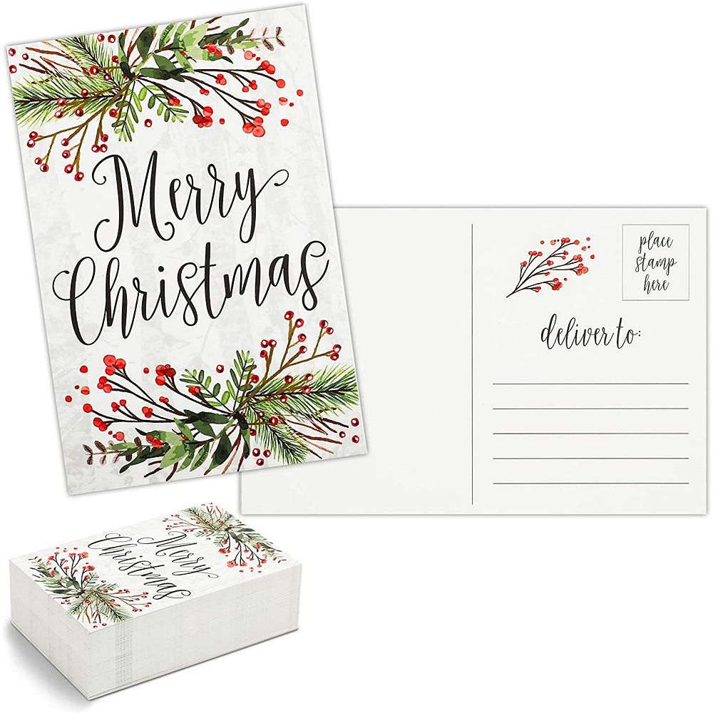 96 Pack Merry Christmas Postcards, Holiday Notecards With Holly Designs ...