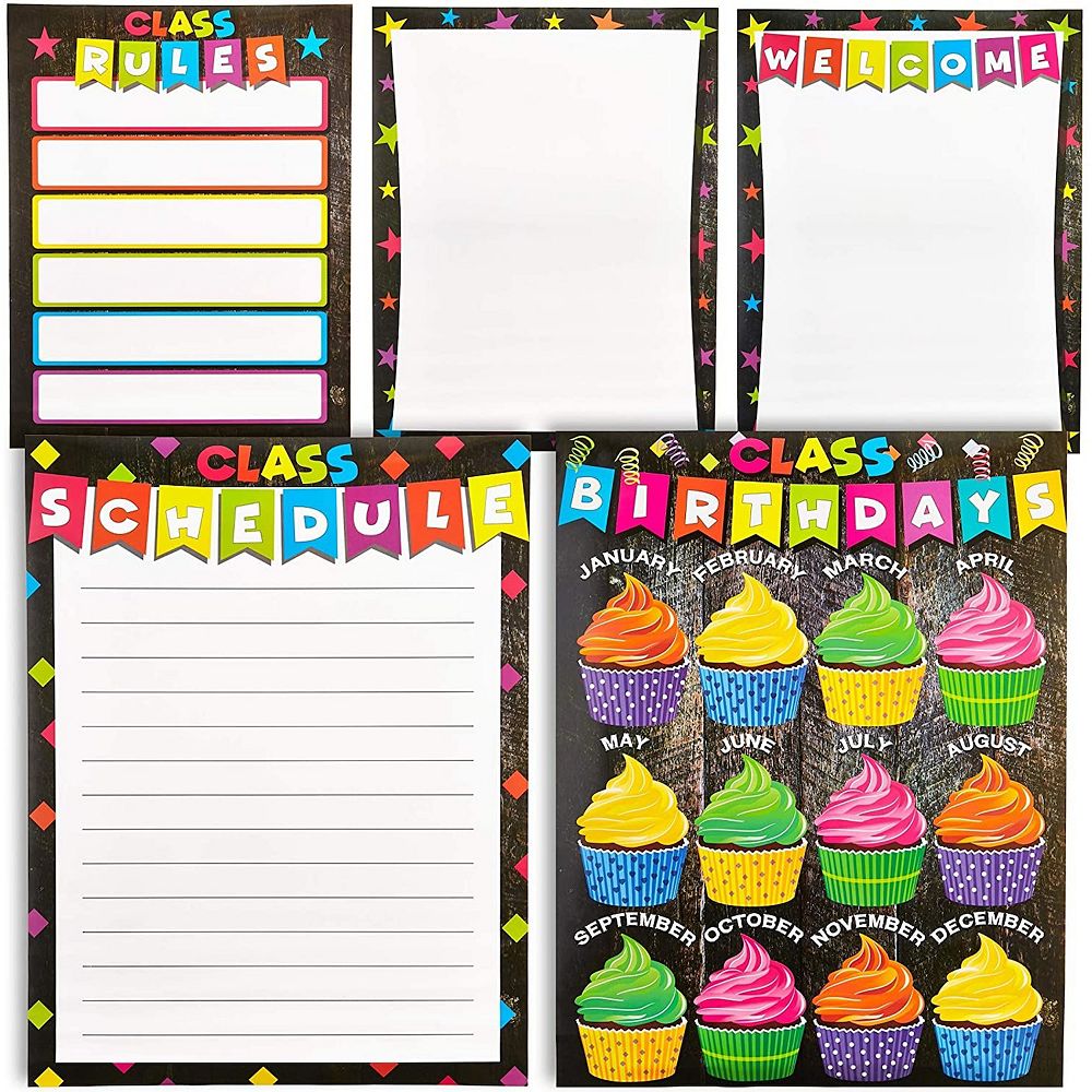 5 Pack Classroom Poster Essentials Charts With Welcome, Class Rules ...