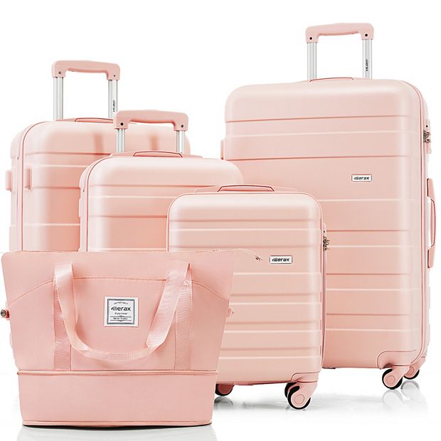 5pcs Luggage Set 16 20 24 28 Suitcase with Expandable Travel Bag Pink