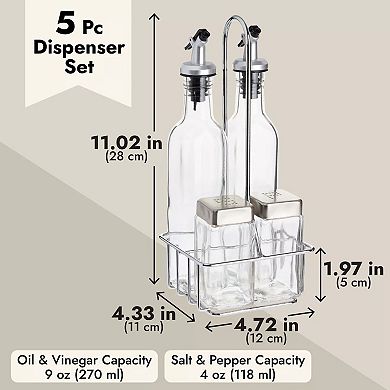 5-Pieces Oil and Vinegar Dispenser Set with Caddy